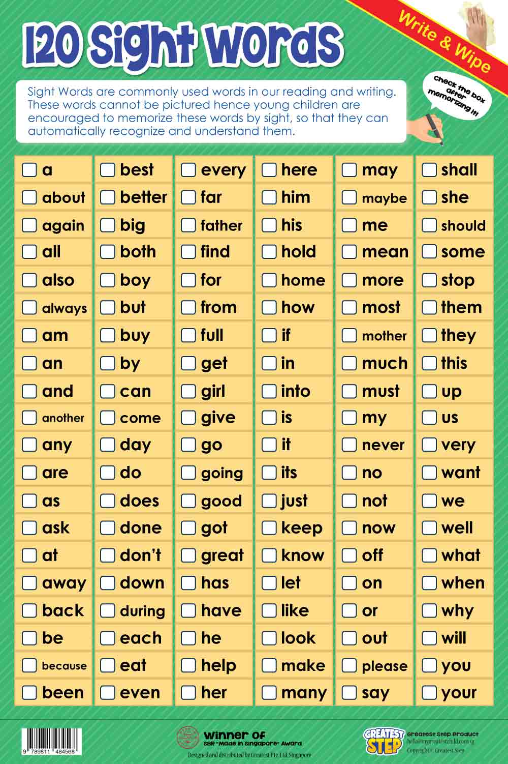#03. 120 Sight Words – Greatest Step Children's Educational Poster – My ...